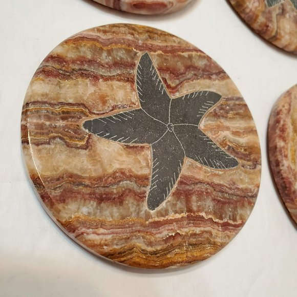 Hand Crafted | Dining | Round Marble Coasters With Starfish Design Set ...